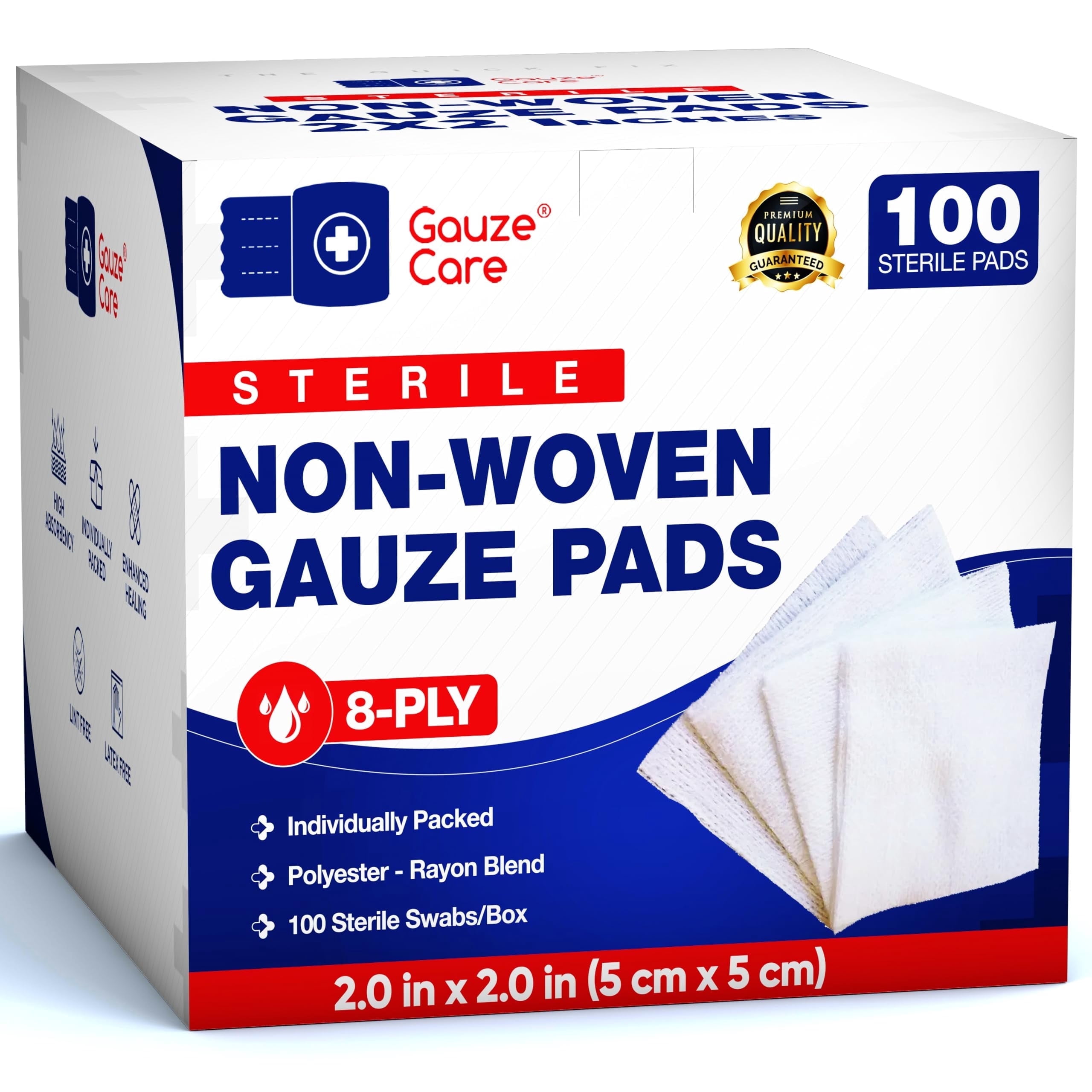 Non-Woven Sterile Gauze Pads 2x2 Pack of 100|8 ply Gauze Sponges ...