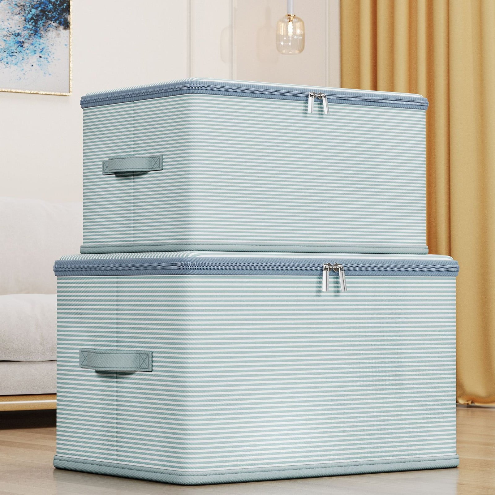 Non Woven Zippered Storage Box, Home Dormitory Folding Box, Striped Lid ...