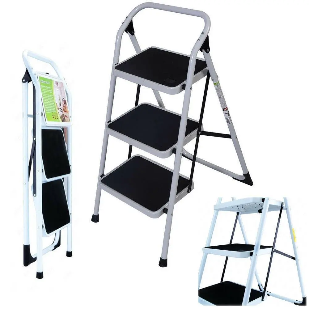 Non-slip 3 Step Ladder Folding Platform Stool Stepladder 330 lbs Load ...