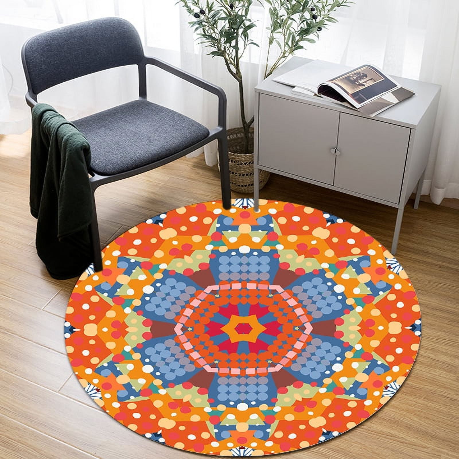 Non-slip Flannel Mat Room Floor Yoga Carpet Ethnic Round Carpet Living ...
