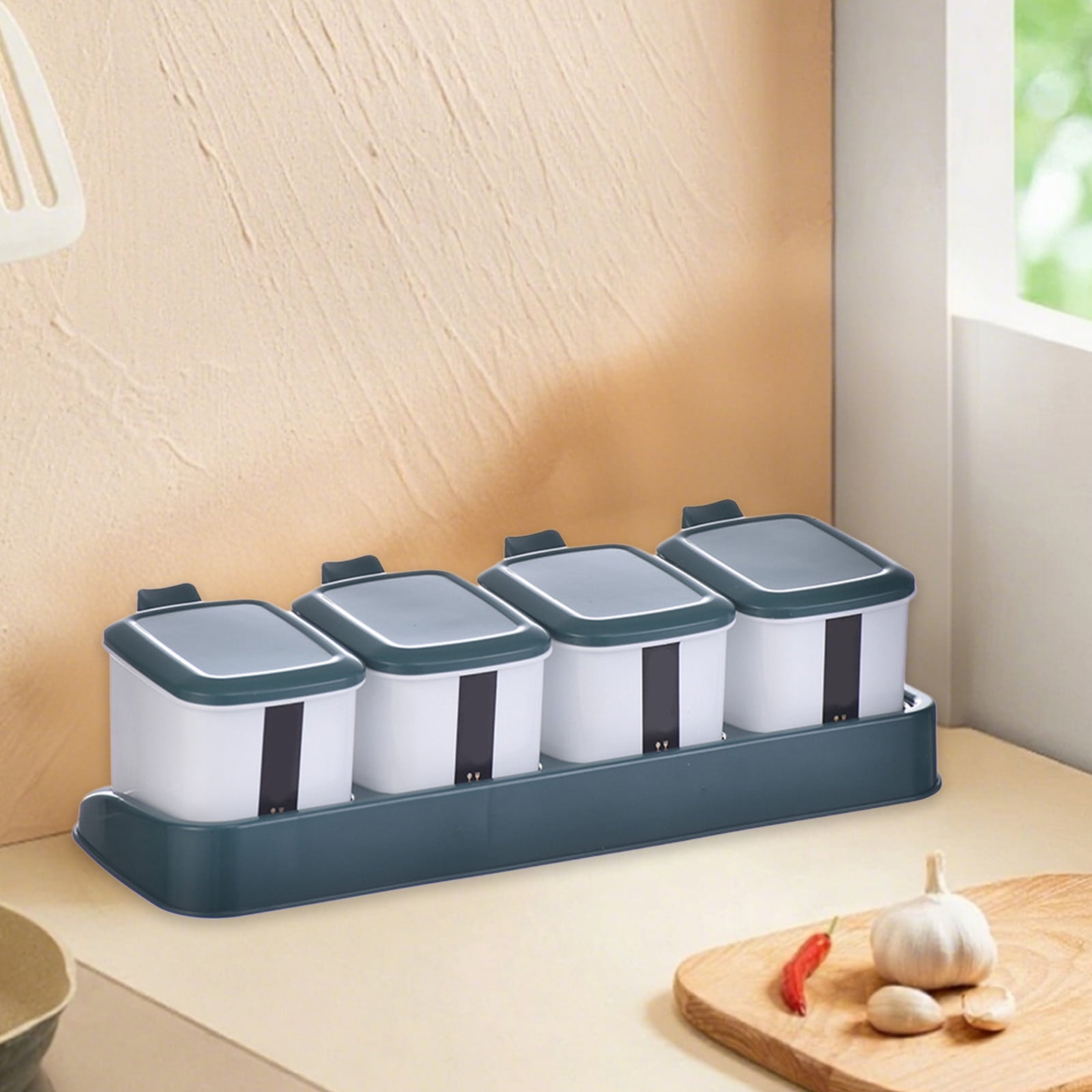 Non-slip Kitchen Condiment Container, 4 Compartment Spices Box Spice ...