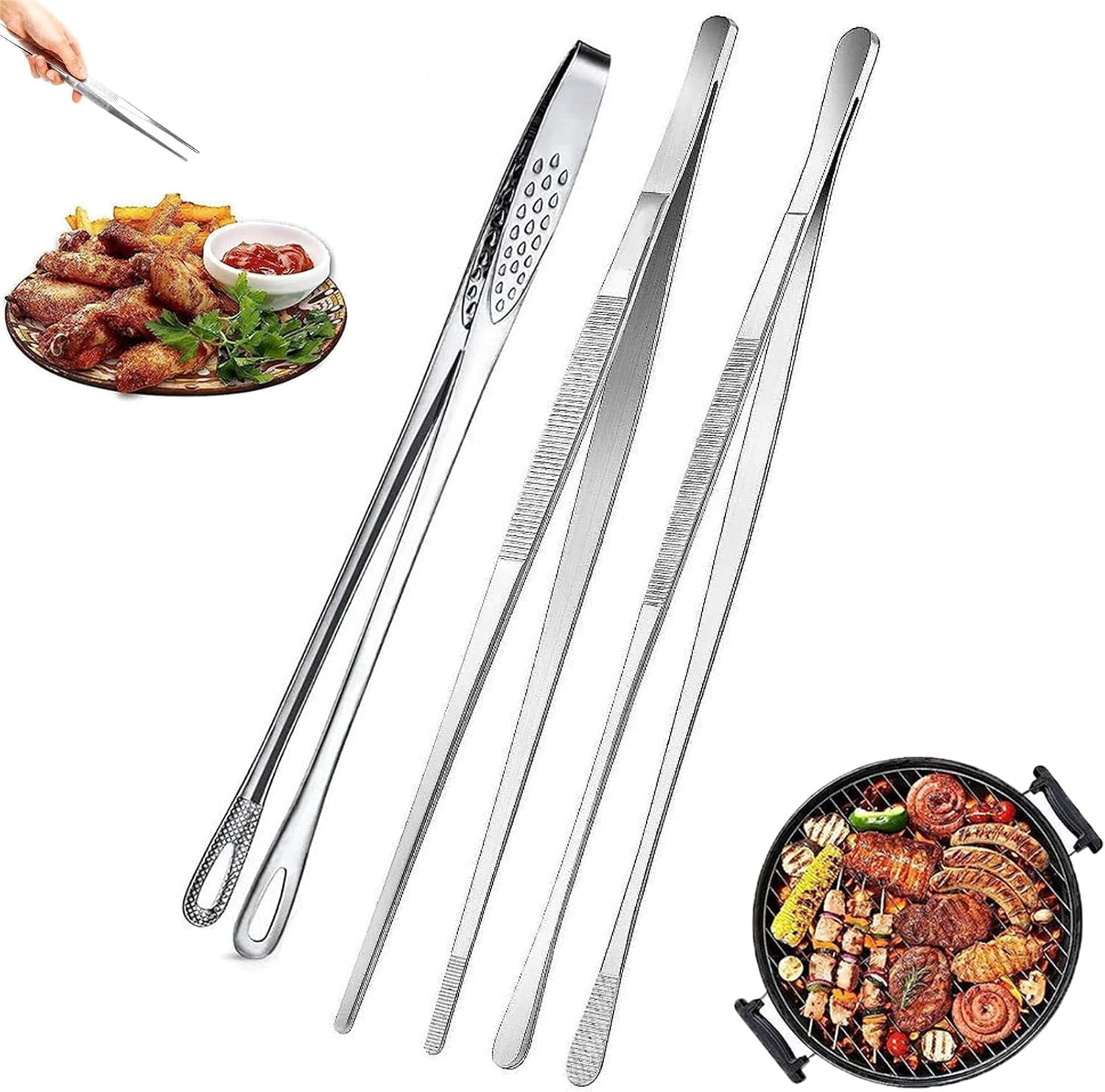 Non-slip Kitchen Tweezers, 12-Inch Stainless Steel Cooking Tweezers ...