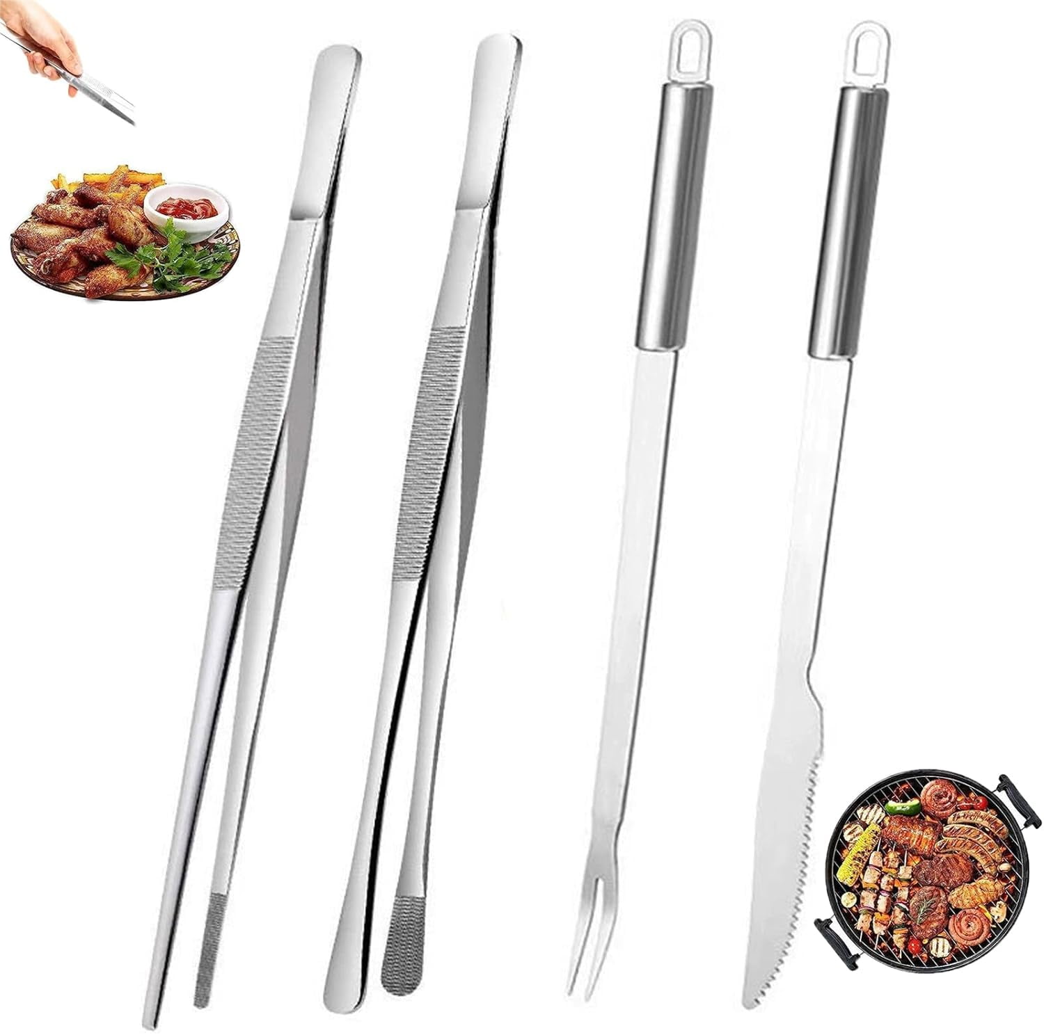 Non-slip Kitchen Tweezers, 12-Inch Stainless Steel Cooking Tweezers ...