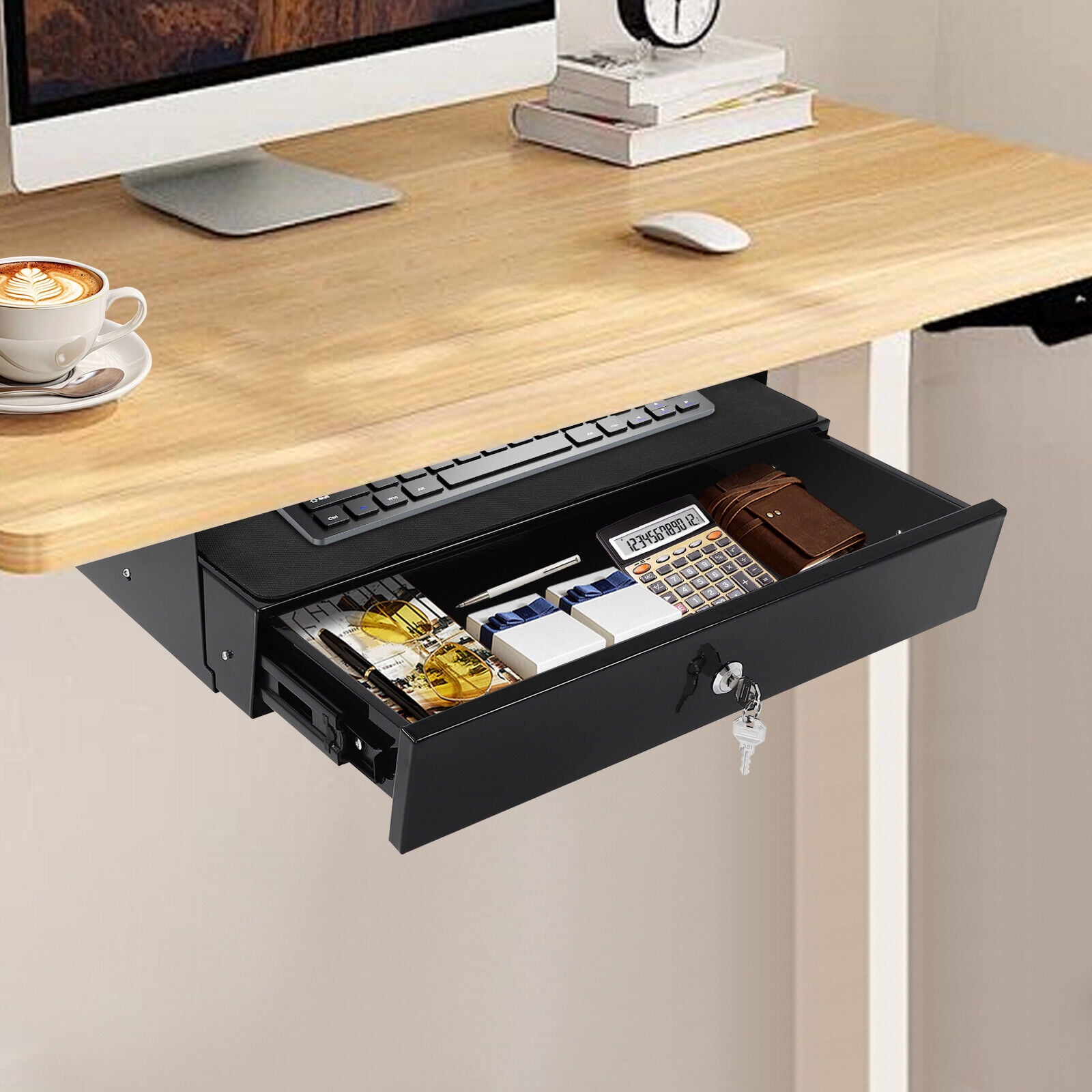 Non-slip Under Desk Mounted Sliding Pull-out Drawer Drawer Storage ...
