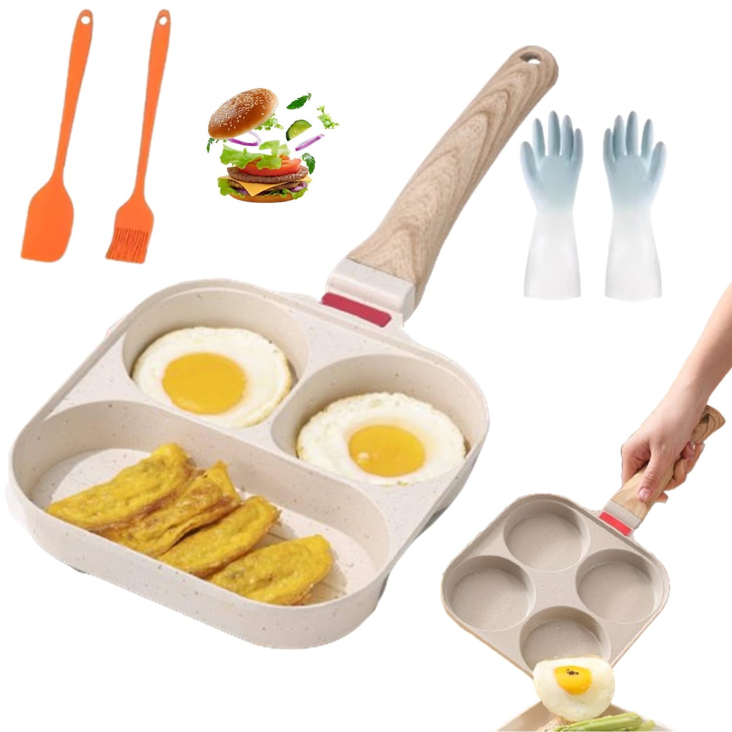 Non-stick Egg Frying Pan, 4 Holes Skillet With Handle, Multifunctional ...