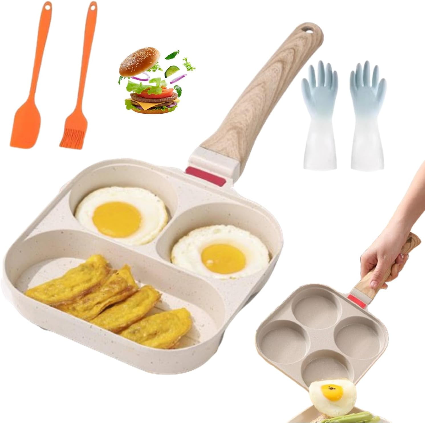 Non-stick Egg Frying Pan, 4 Holes Skillet With Handle, Multifunctional ...