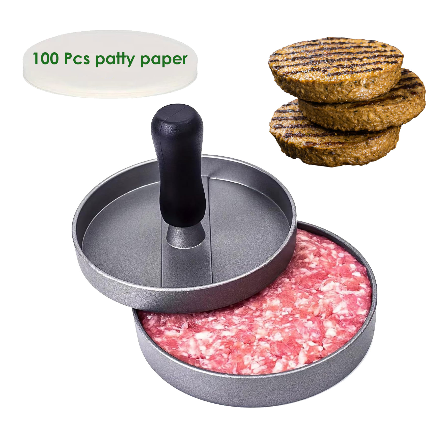 Non-stick burger press kit with 100 wax papers, suitable for grills and ...