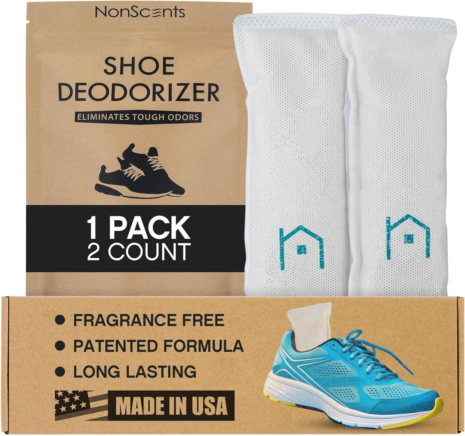 NonScents Shoe Deodorizer 1-Pack (2 Count) - Odor Eliminator for Shoes ...