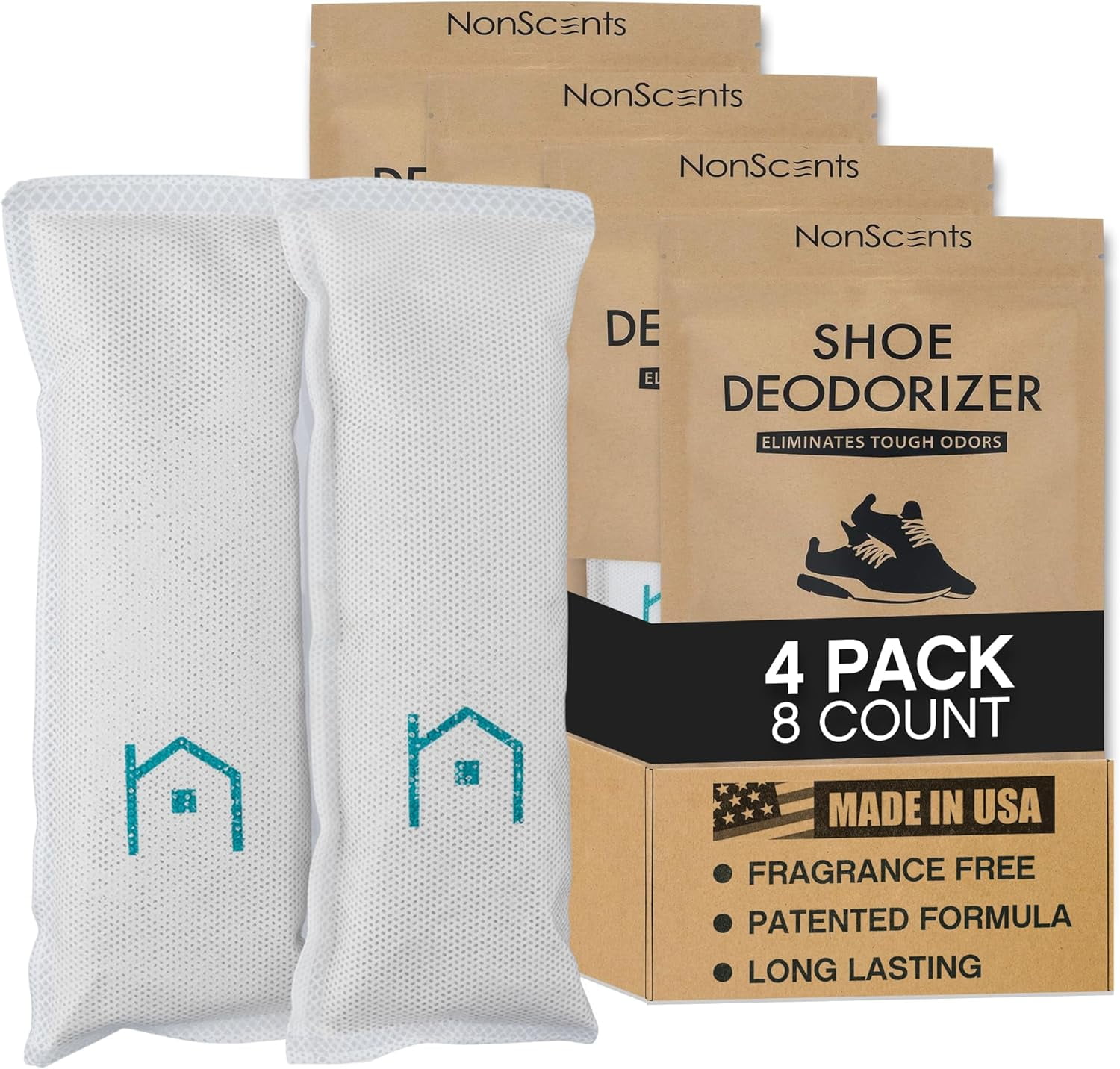 NonScents Shoe Deodorizer 4-Pack - Odor Elimination for Sneakers, Boots ...