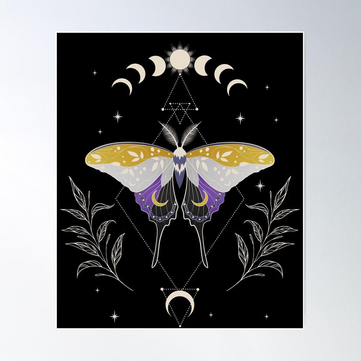 Nonbinary Luna Moth Celestial Cottagecore Lgbt Pride Flag Poster Wall Art, Modern Wall Decor For ...