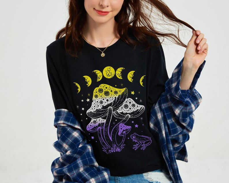Nonbinary Shirt; Cottagecore Mushroom Enby Pride Frog Tshirt, Subtle NB ...