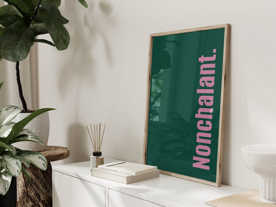 Nonchalant Art Print, Dark Green Wall Art, Emerald Green Decor, Pink ...