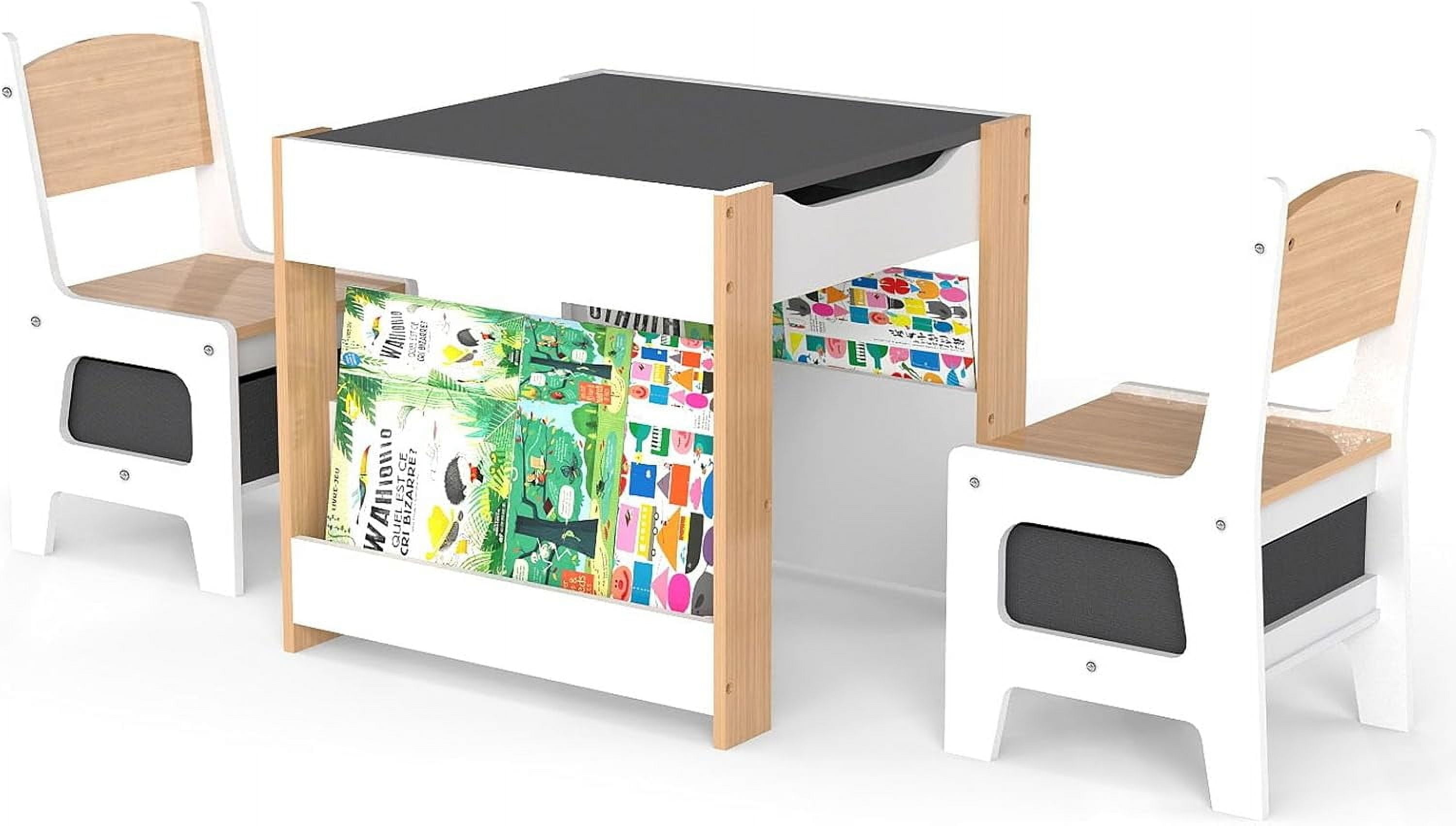 None Kids Table and Chair Set,4 in 1 Toddler Desk with Storage Drawer ...