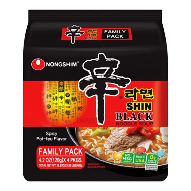 NongShim Shin Black Noodle Soup, Spicy, 4Pack (1Pack (4 Pack Each ...