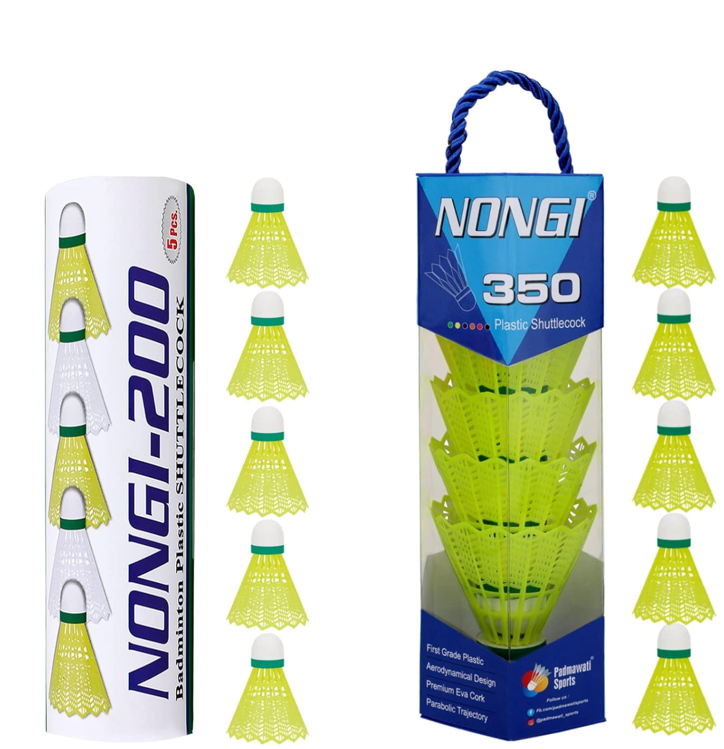 Nongi 350 And 200 Yellow Badminton Plastic Shuttlecocks Combo Pack Of 5 ...