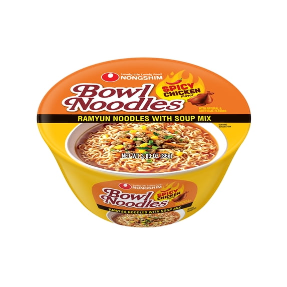Nong Shim Hot Instant Ramen, Spicy Chicken Flavor Soup Bowl, Quick and ...