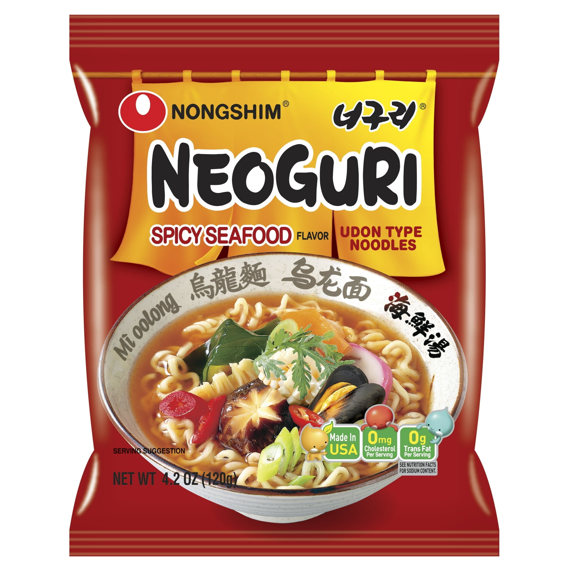Nongshim Neoguri Spicy Seafood Ramyun Ramen Noodle Soup Pack, 4.2oz X 4 ...