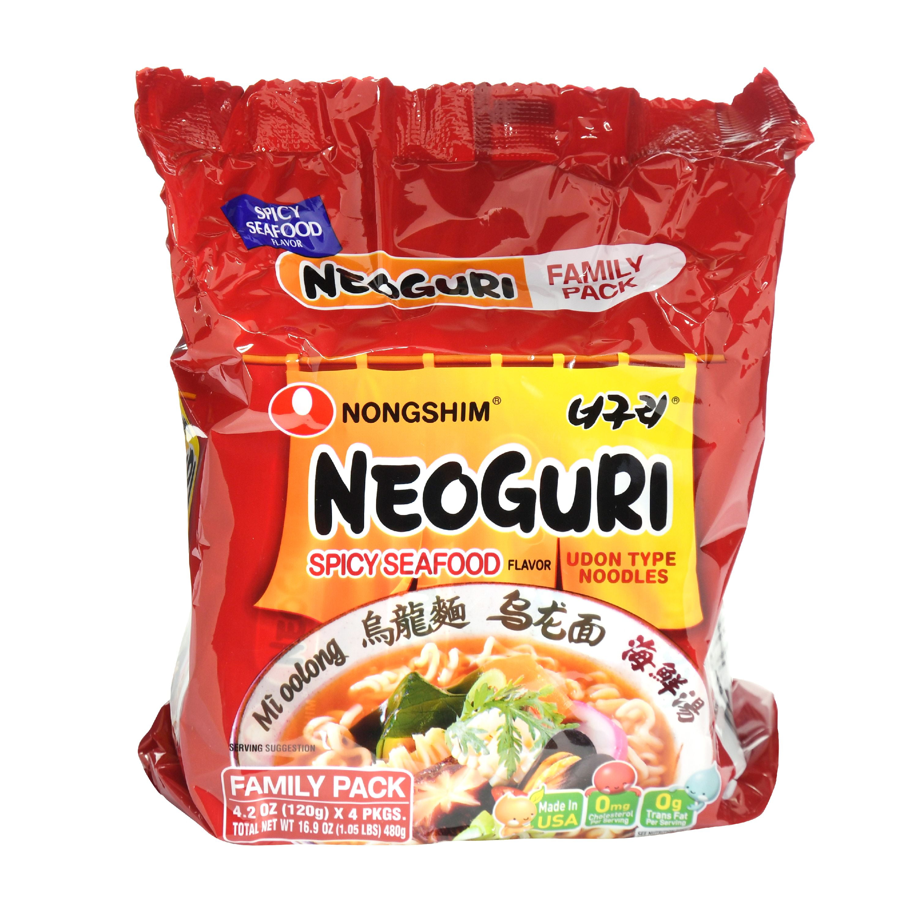 Nongshim Neoguri Spicy Seafood Flavored Instant Ramyun Ramen Noodle Soup, 4.2oz X 4 Count ...