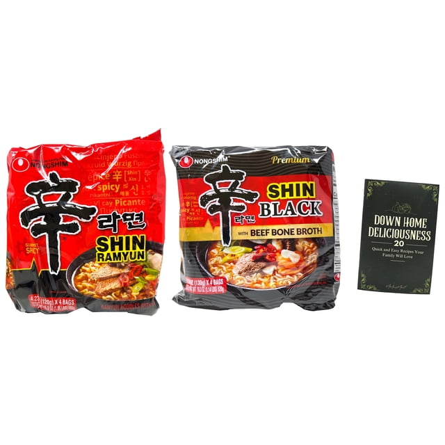 Nongshim Premium Ramen Shin Noodle Soup Variety: Black Beef, Ramyun ...