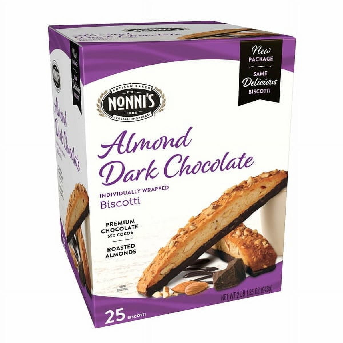 Nonni's Almond Dark Chocolate Biscotti, 25-Count, 1.33 oz Each, Italian Recipe - Walmart.com