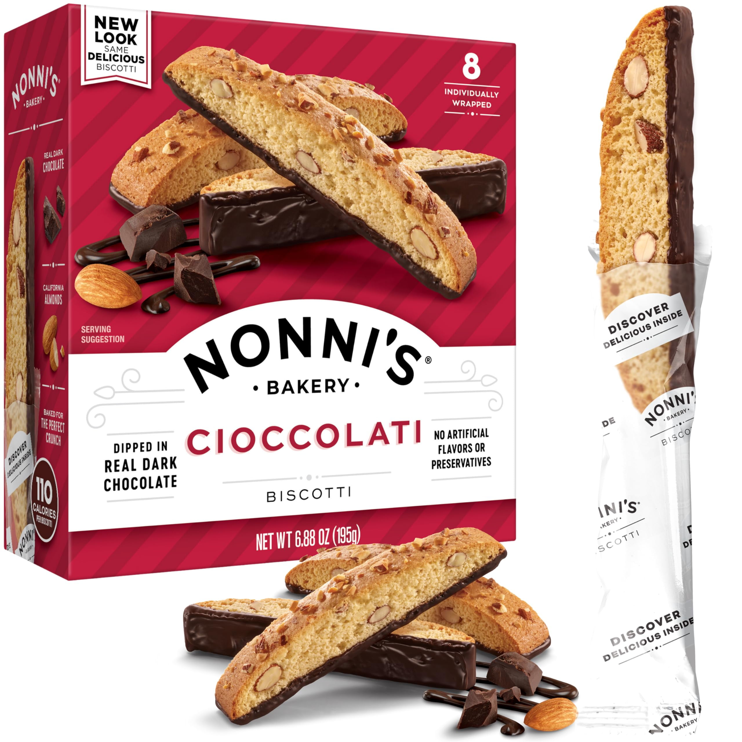 Nonni's Cioccolati Biscotti Italian Cookies, Almonds and Dark Chocolate ...