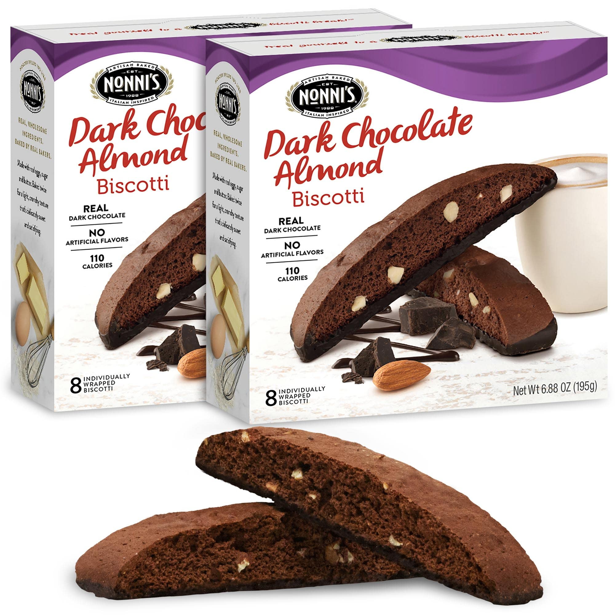 Nonni's Dark Chocolate Almond Biscotti Italian Cookies - 2 Boxes ...