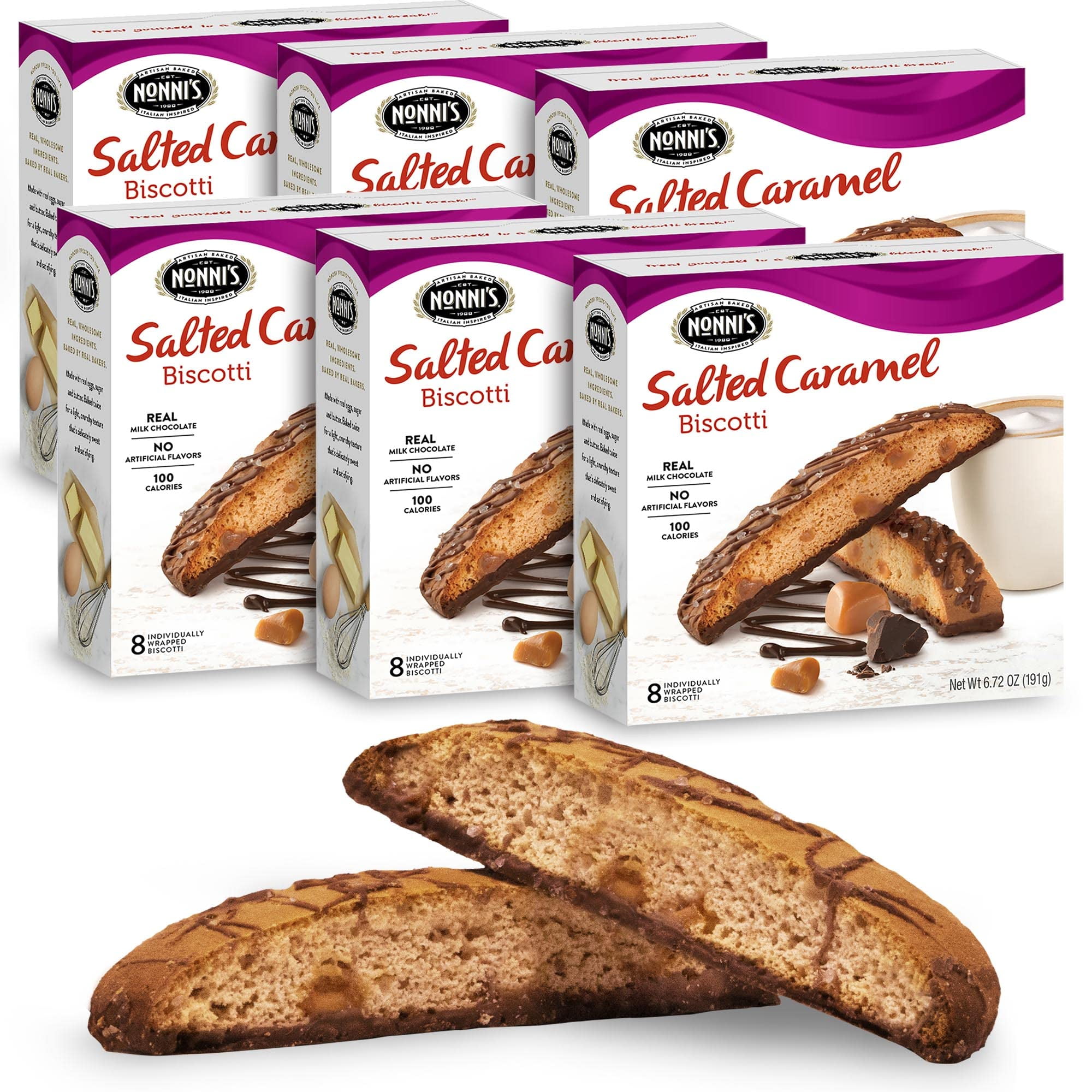 Nonni's Salted Caramel Biscotti, Kosher Italian Cookies w/ Milk Chocolate & Sea Salt - 6 Pack, 6 ...