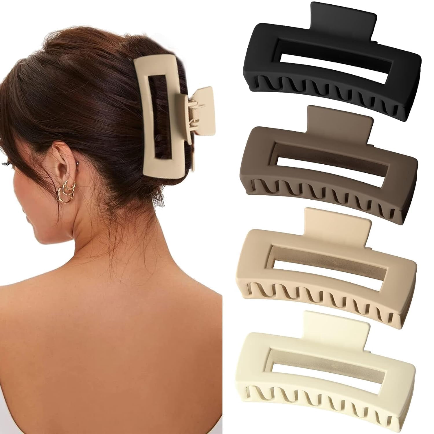 Nonslip Matte Neutral Claw Hair Clips for Thick Thin or Curly Hair 4 ...