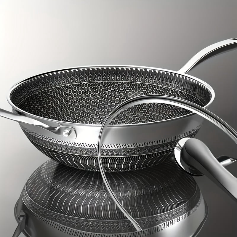 Nonstick 13.3 Inch Induction Wok Pan with Lid, Stainless Steel Deep ...