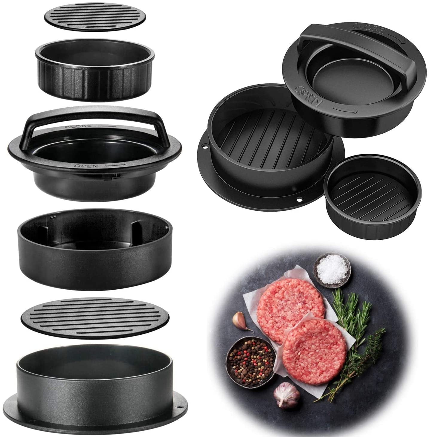 Nonstick Burger Press, 3 in1 Different Sizes Hamburger Patty Maker ...