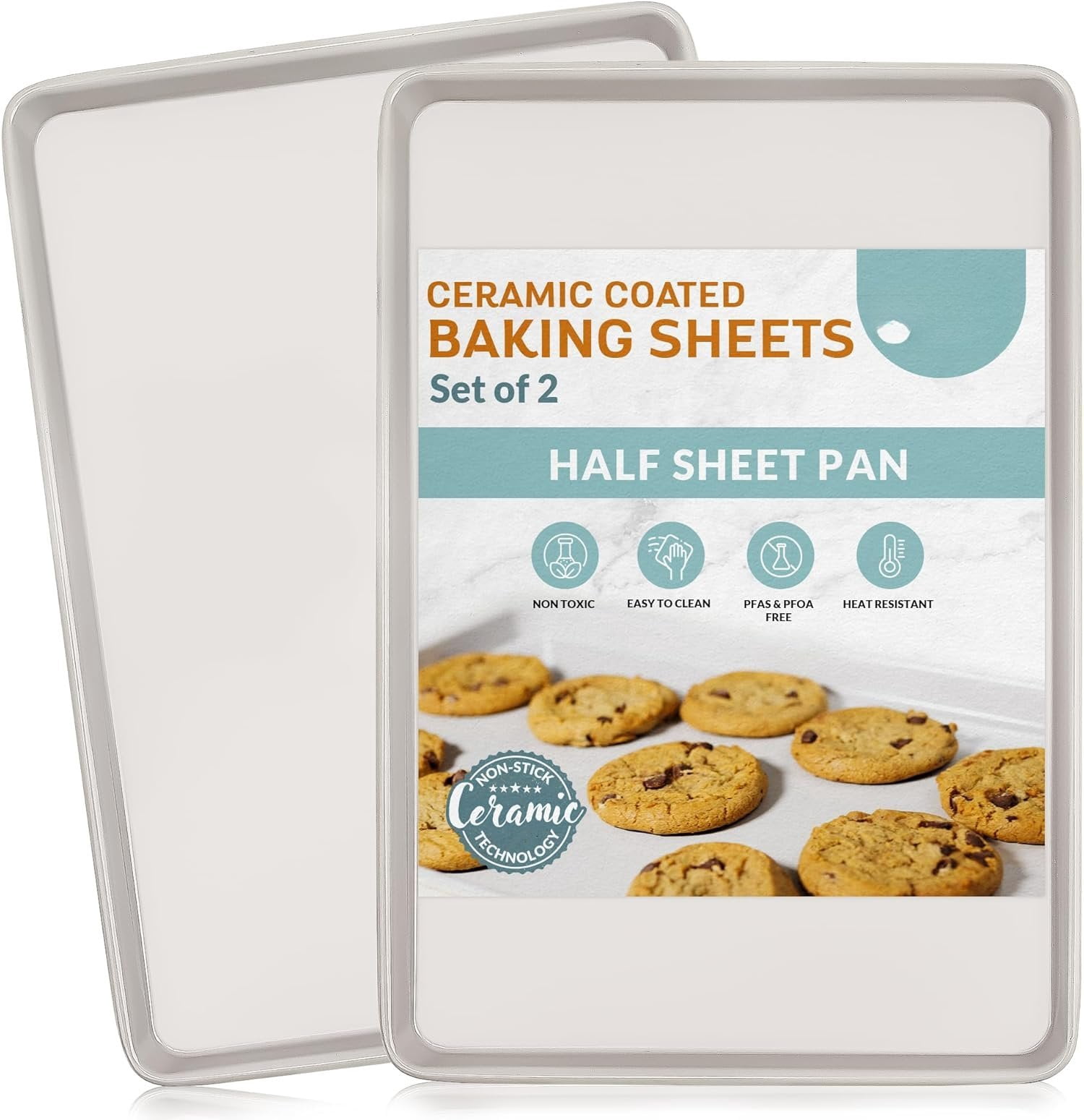 Nonstick Ceramic Baking Sheet/Cookie Sheet - Set of 2, Durable and Easy ...