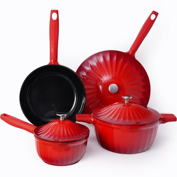 Nonstick Ceramic Cookware Set (7 Piece)–Titanium Cast Aluminum Pots and ...
