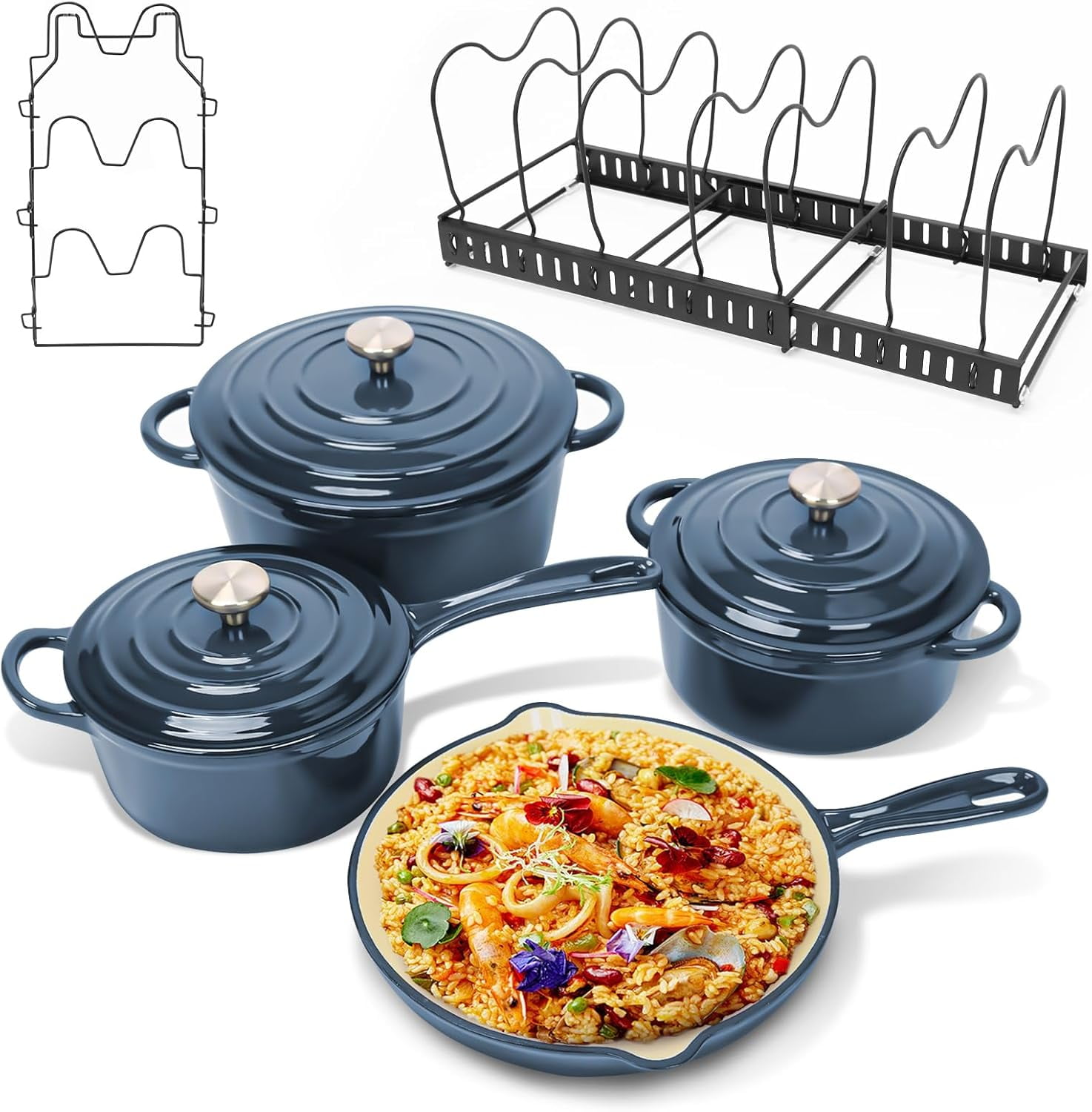 Enameled Cast Iron Cookware Set, 7 Piece Set of Dutch Ovens, Sauce Pan ...