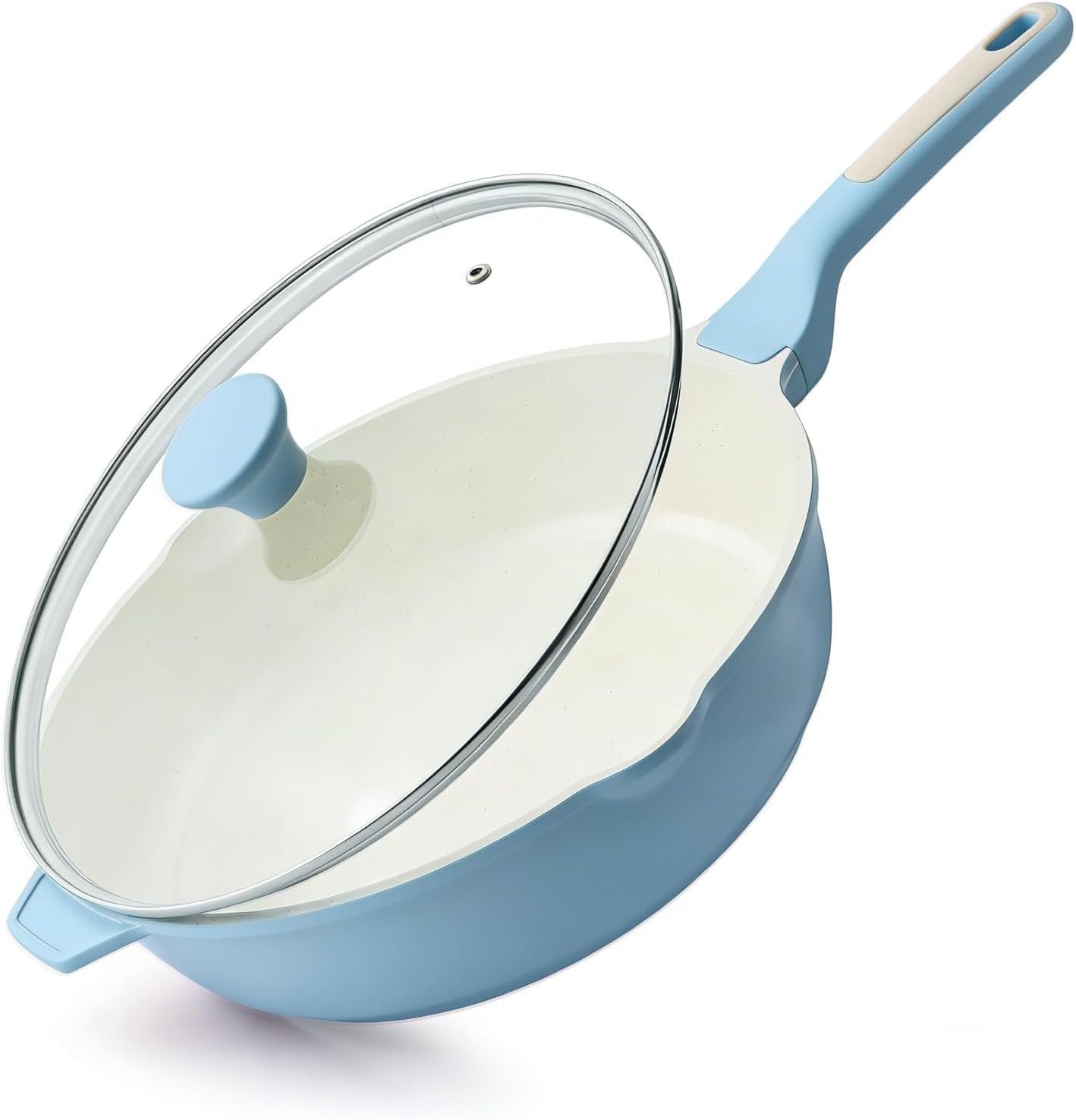 Nonstick Ceramic Skillet with Lid 12-inch, 5QT Non Deep Frying Pan ...