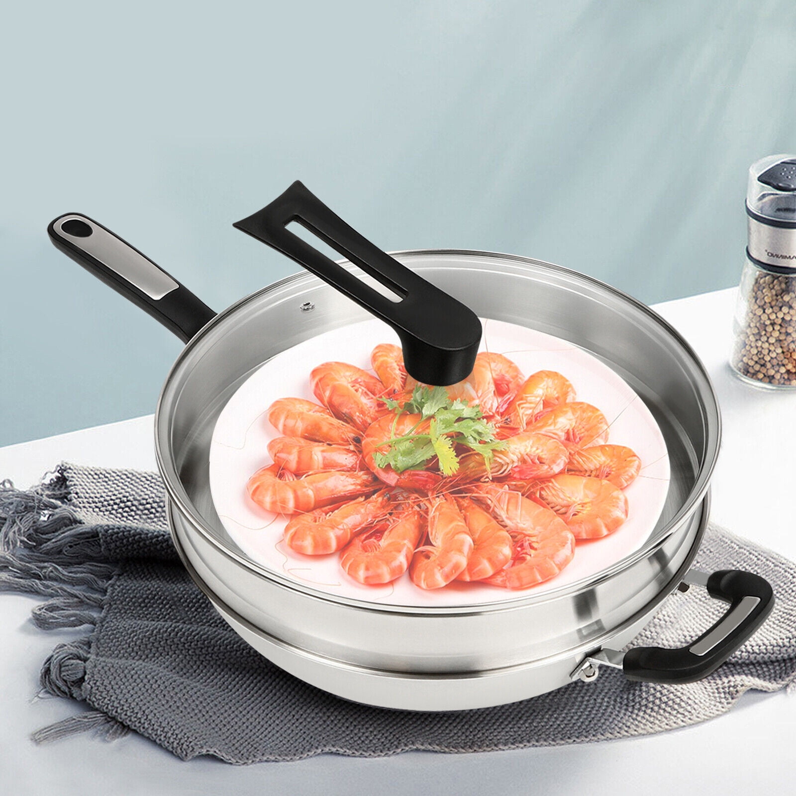Modern Round Nonstick Cooking Honeycomb Wok Pan w/Lid Stainless Steel ...