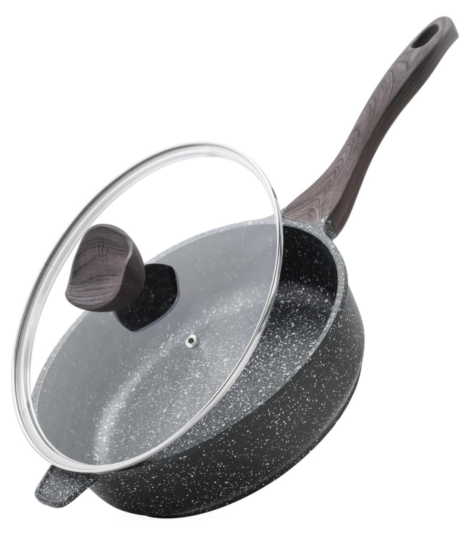 Nonstick Deep Frying Pan with Lid, 10/11/12 Inch Skillet, Granite Stone ...