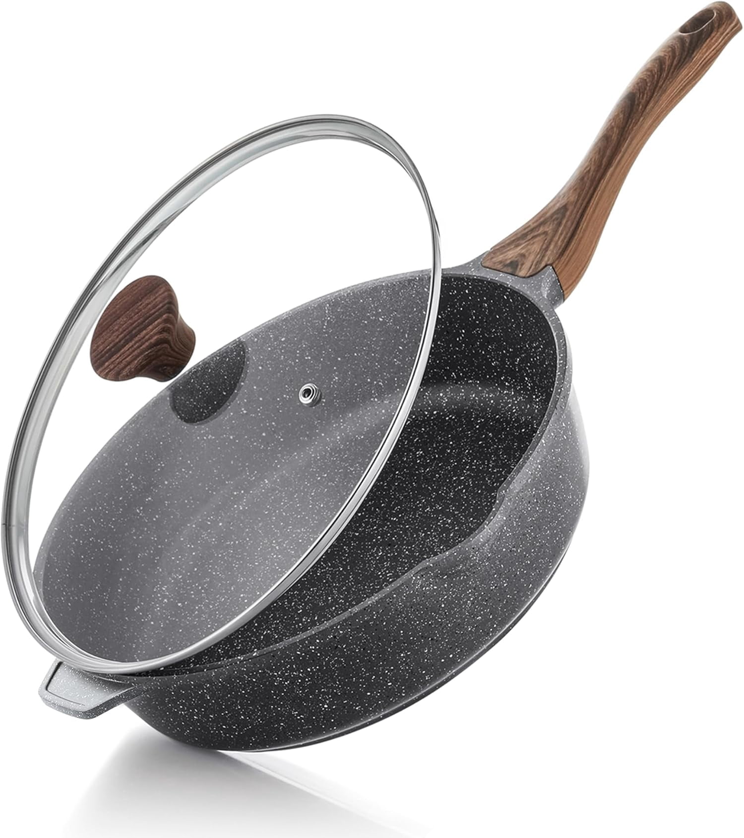 Nonstick Deep Frying Pan Skillet, 11-inch Saute Pan with Lid, Stay-cool ...