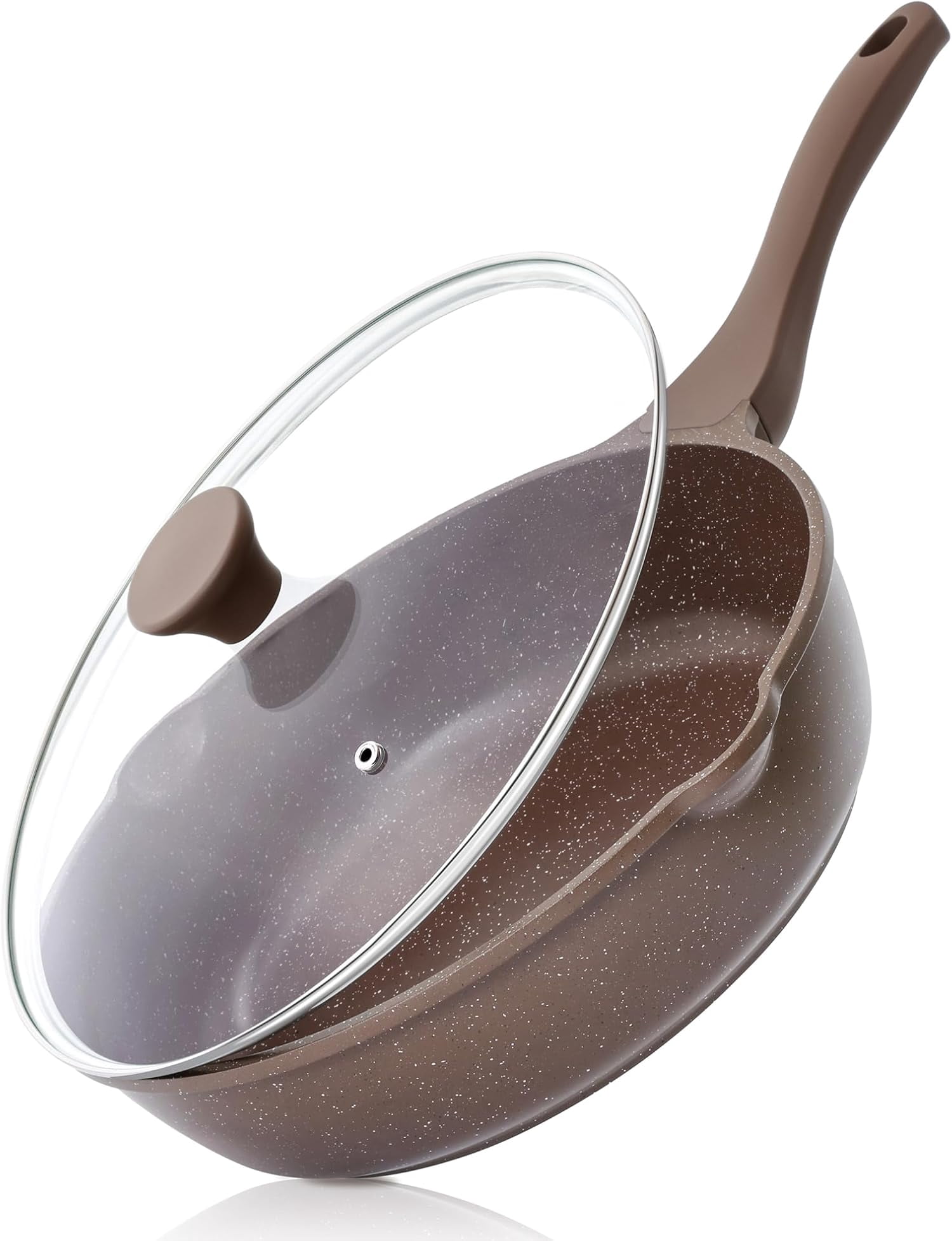 Nonstick Deep Frying Pan Skillet, 12-inch Saute Pan with Lid, Stay-Cool ...