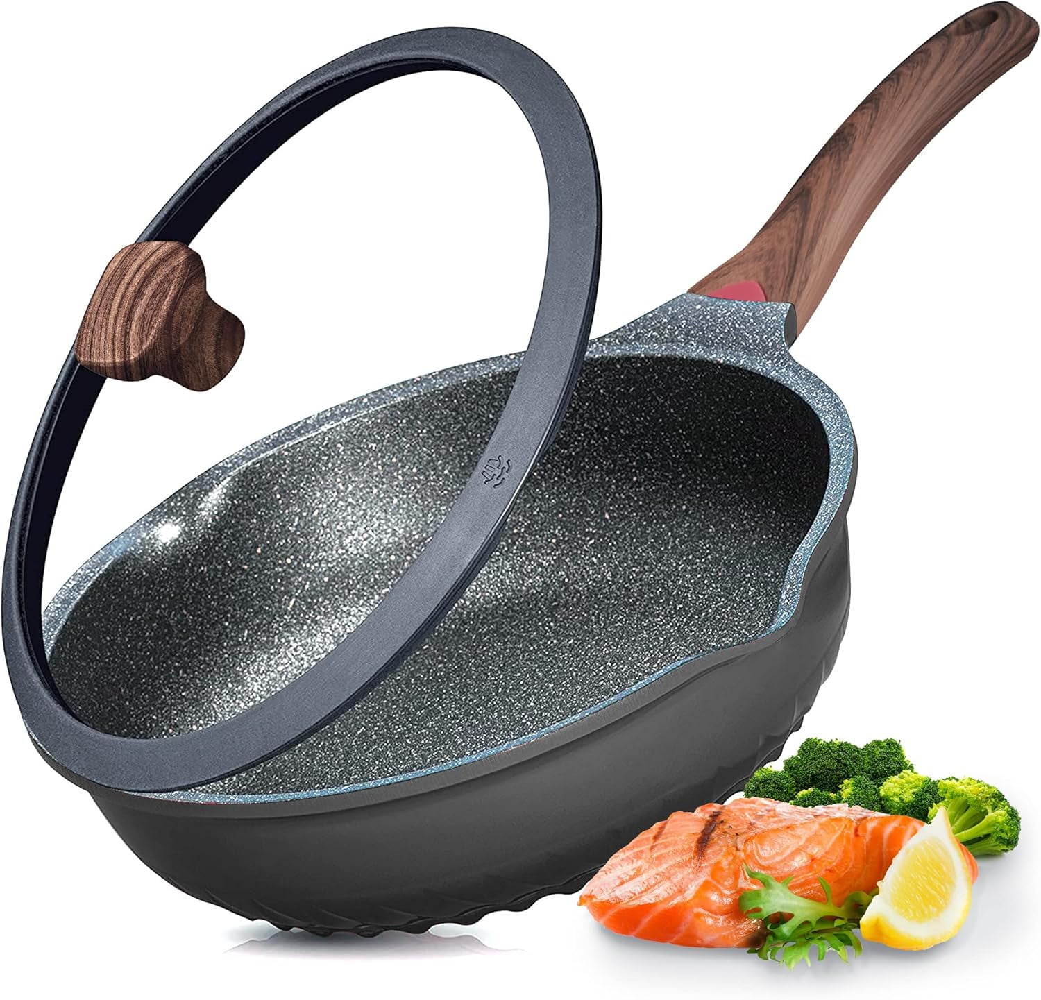 Nonstick Deep Frying Pan Skillet with Lid, 11in/5Qt Saute Pan, German ...