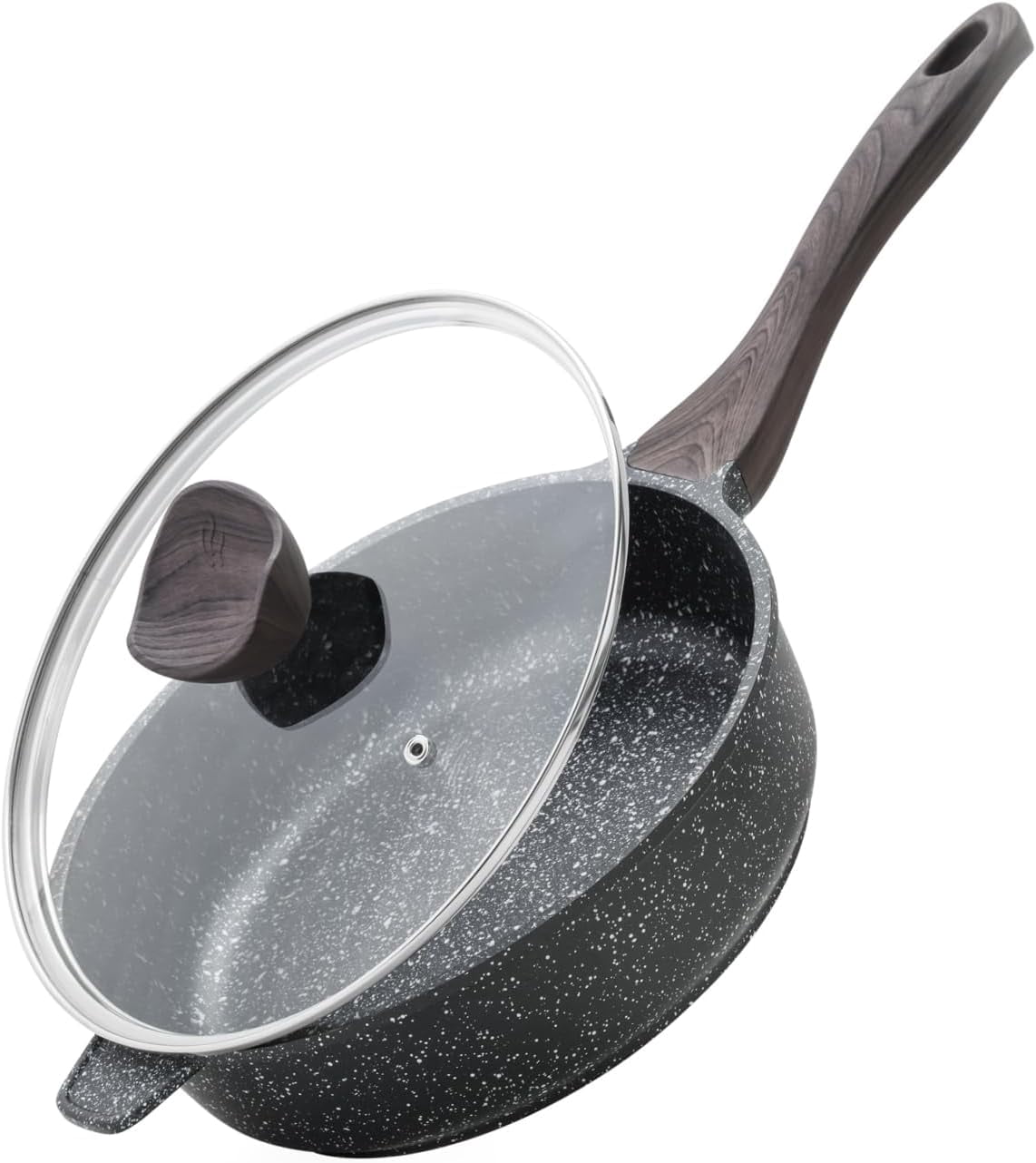 Nonstick Deep Frying Pan with Lid, 10 Inch Large Skillet, Granite Stone ...