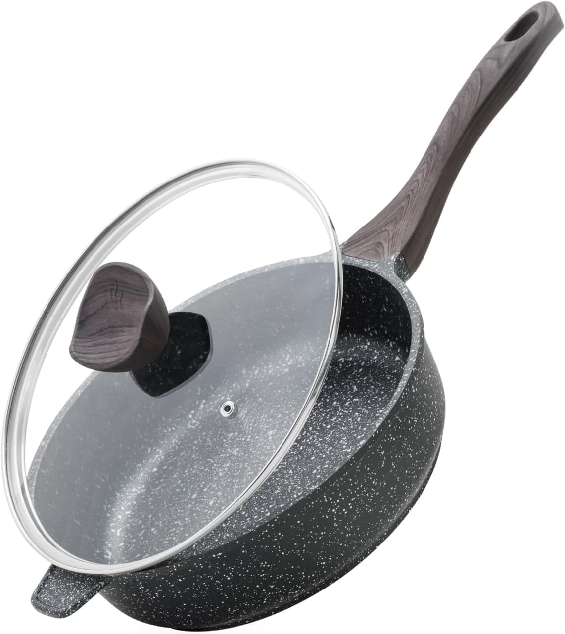 Nonstick Deep Frying Pan with Lid, 12 Inch Large Skillet, Granite Stone ...