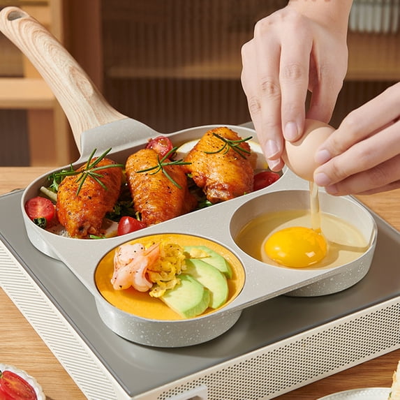 Nonstick Divided Frying Pan, Breakfast Skillet With Lid, Dual Cooktop ...