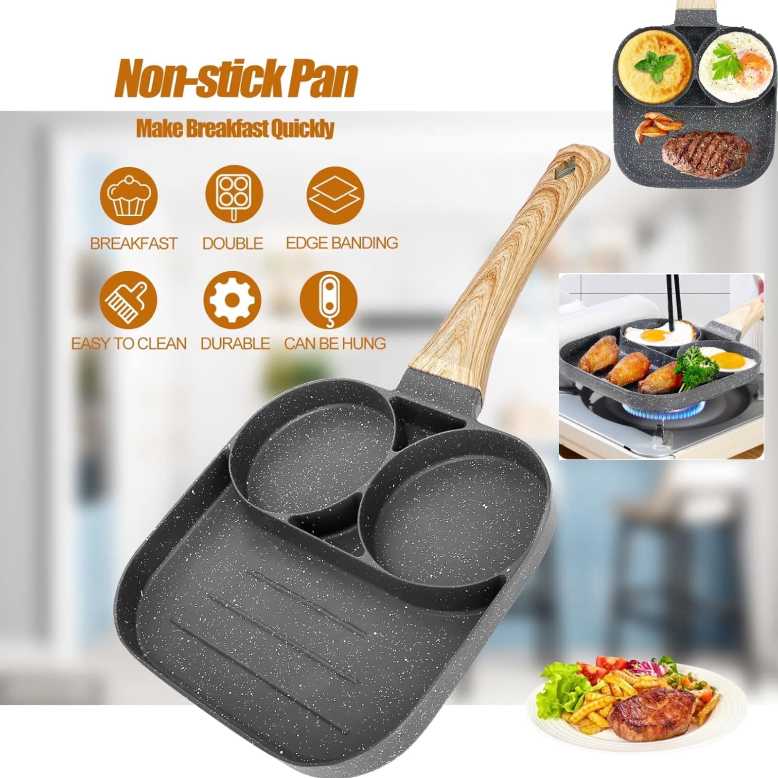 Nonstick Egg Frying Pan, 3 in 1 Breakfast Egg Pan with Divider,3 ...