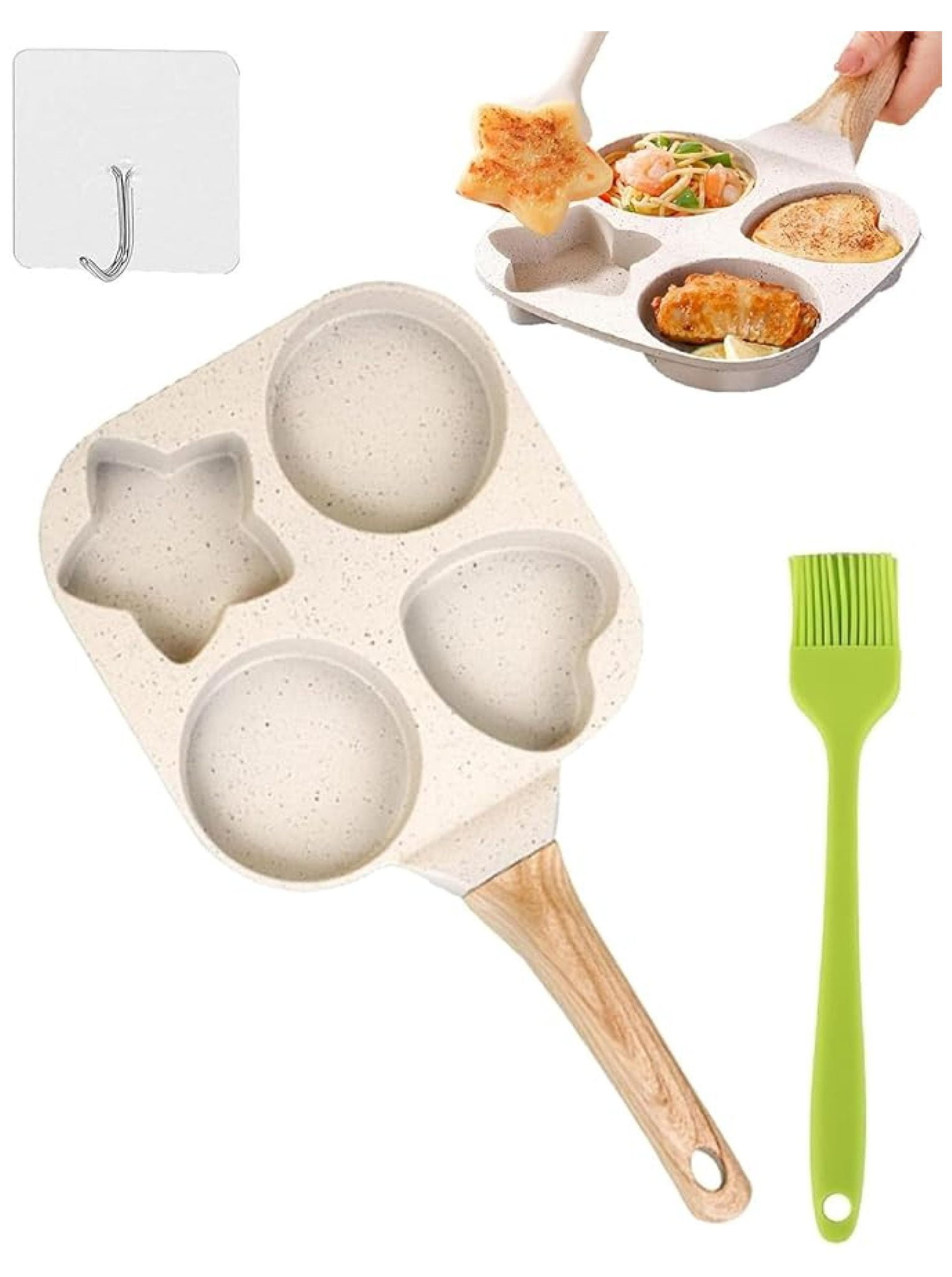 Nonstick Egg Frying Pan 4 Hole Shapes,Star And Heart,With Anti-Scald ...