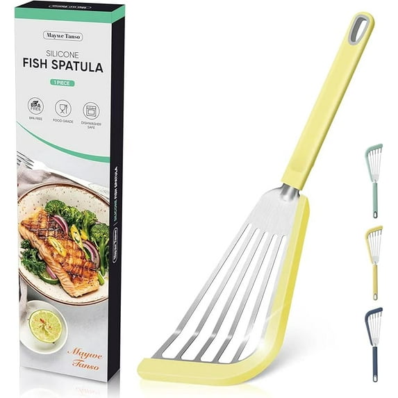 Nonstick Fish Spatula,Maywe Tanso Thin Slotted Spatulas Turner Silicone ...