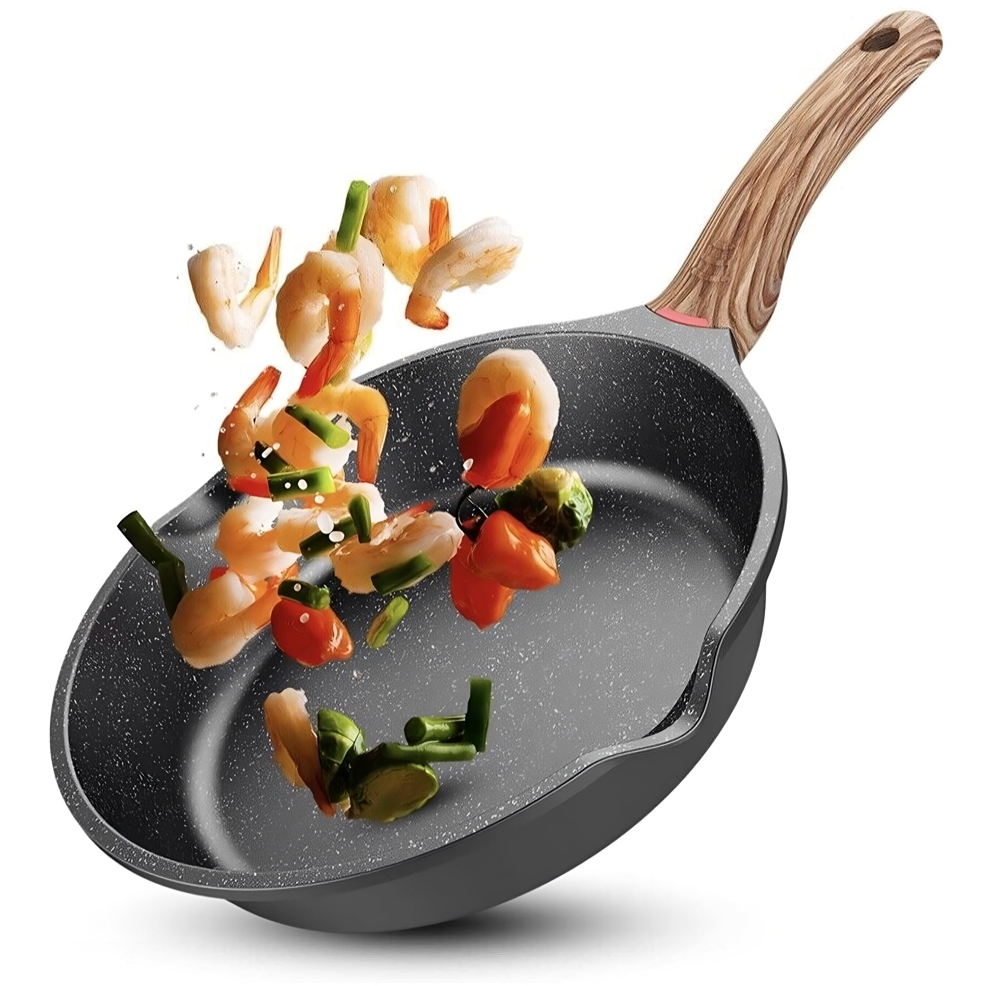 Nonstick 8 inch Granite Stone Fry Pan, Oven Safe Skillet with Wooden ...