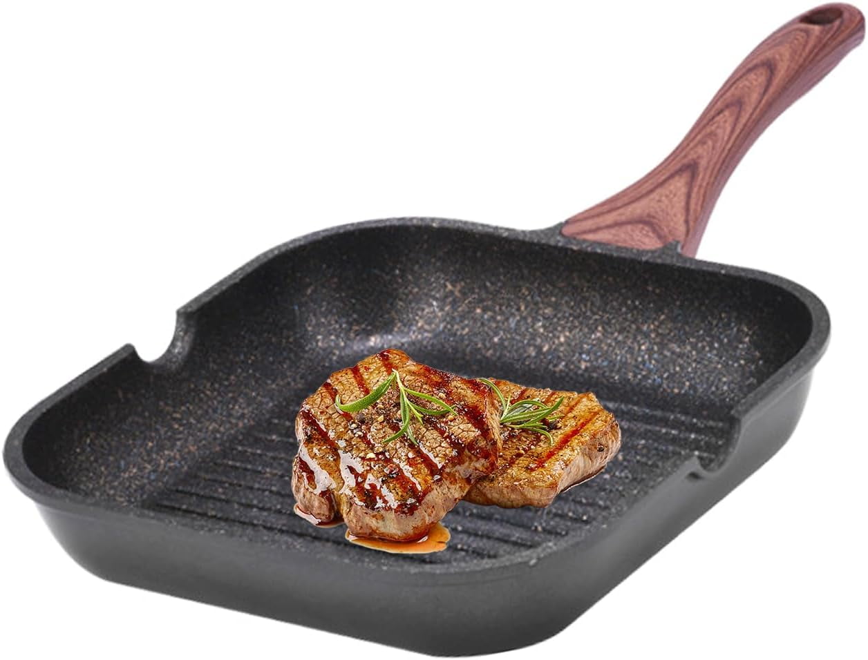 Nonstick Frying Pan,10 Inch Steak Pot with Pour Spouts and Stay Cool ...