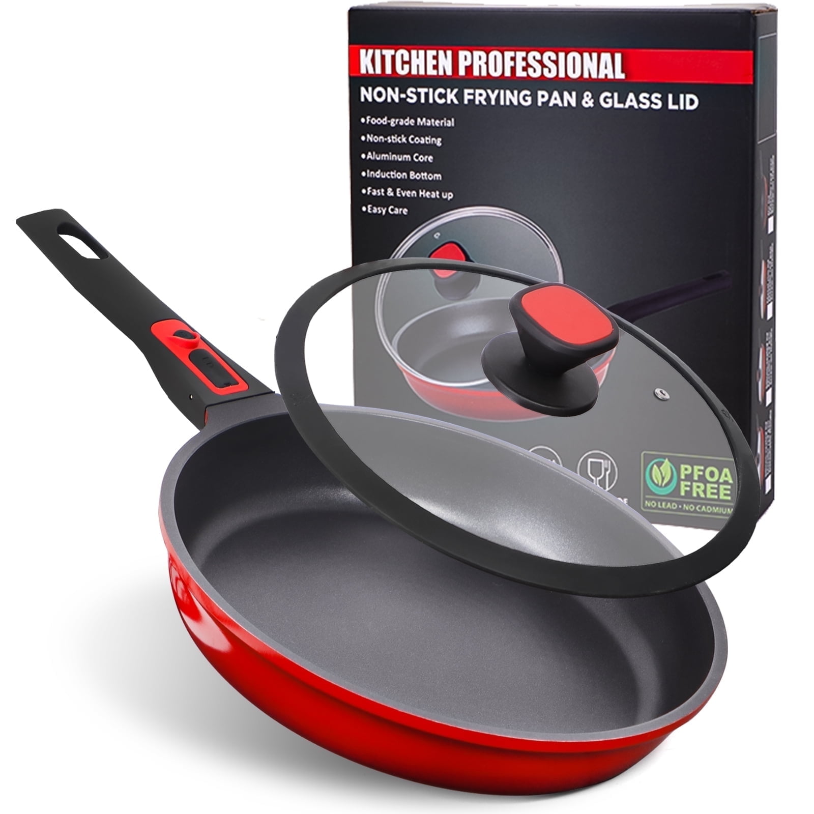 DIIG Nonstick Frying Pan, 9.5 inch with Detachable Handle & Lid ...