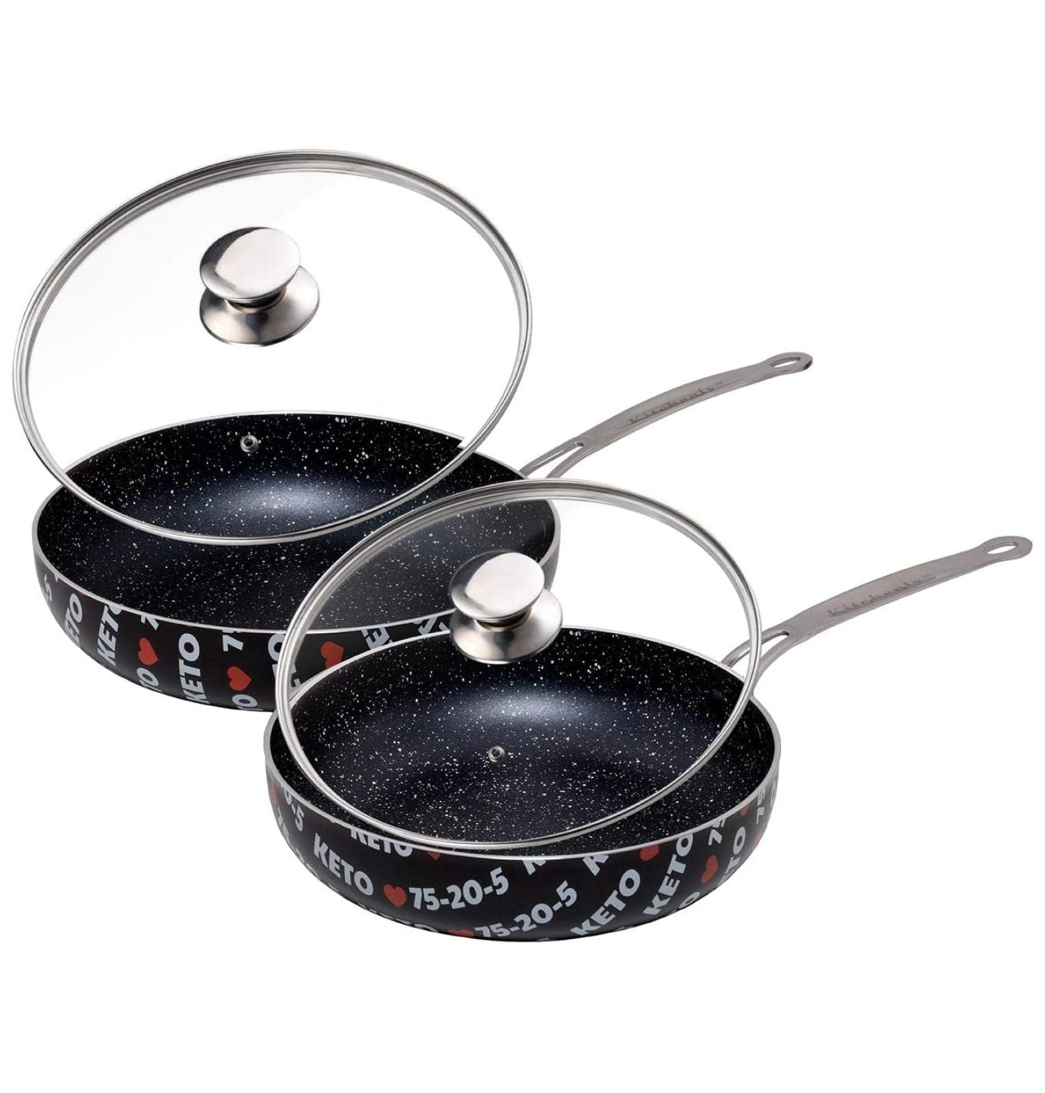 Nonstick Frying Pan with Lids for Cooking, Baking - Granite Marble ...