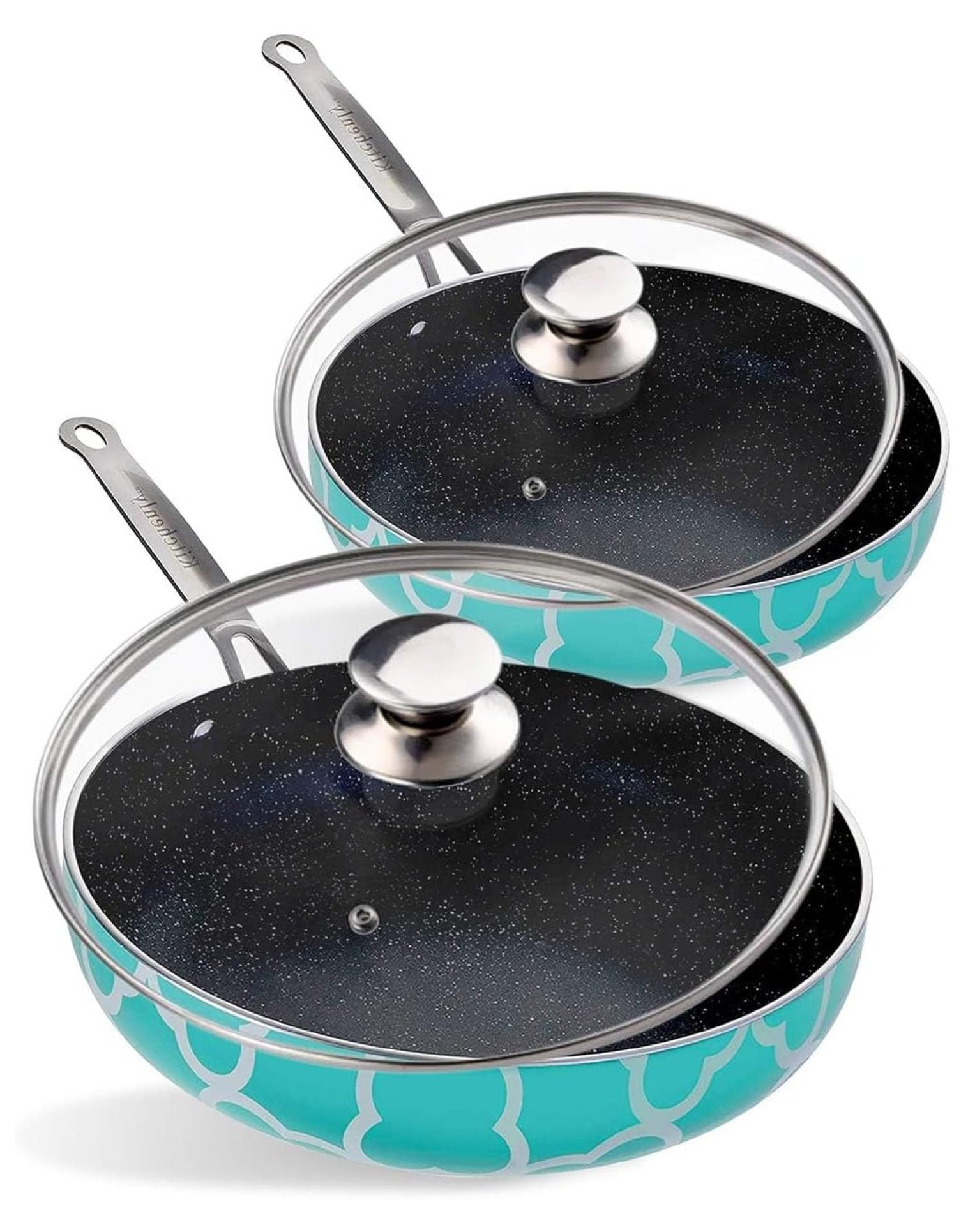 Nonstick Frying Pan with Lids for Cooking, Baking - Granite Marble ...
